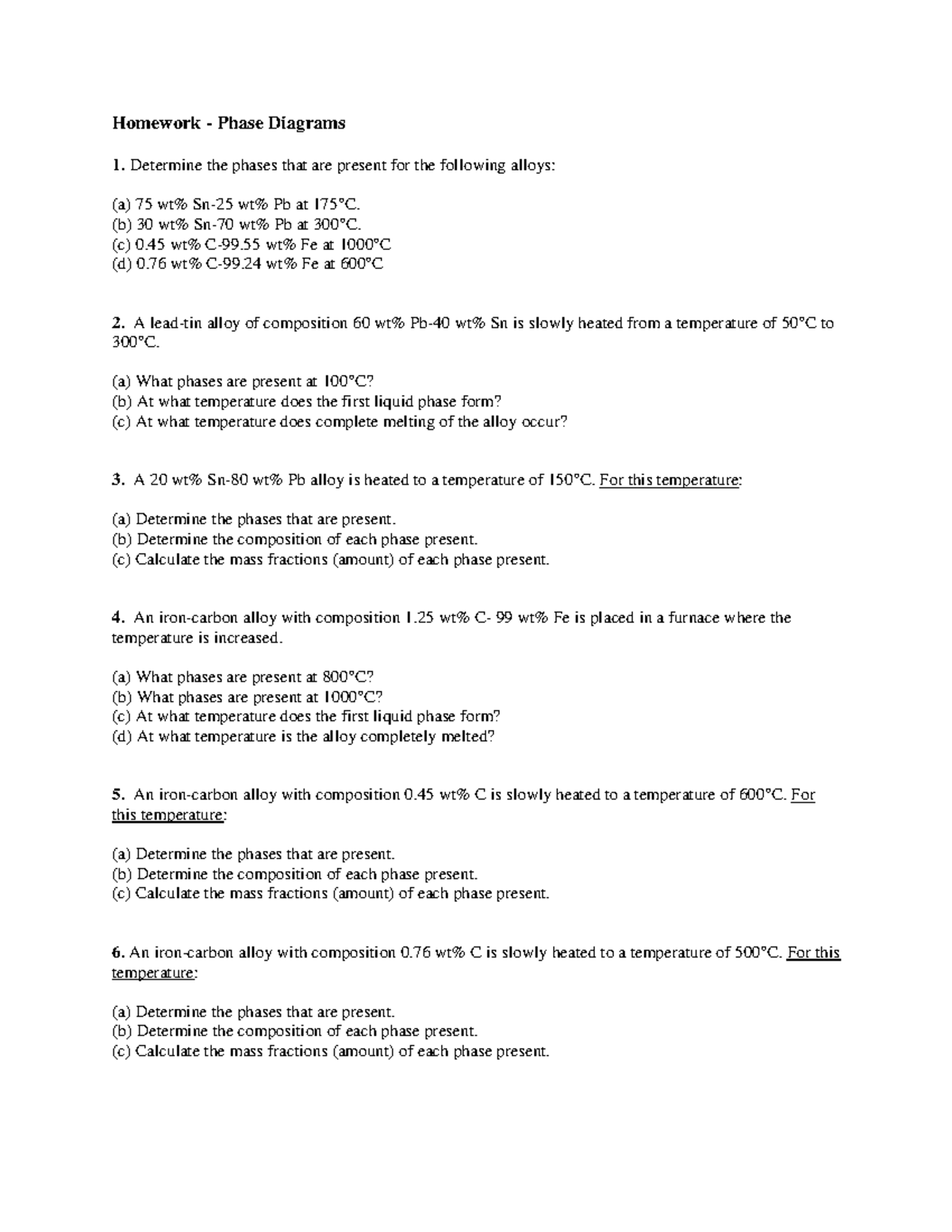 Phase Diagrams Homework: Alloy Analysis & Temperature Effects - Studocu