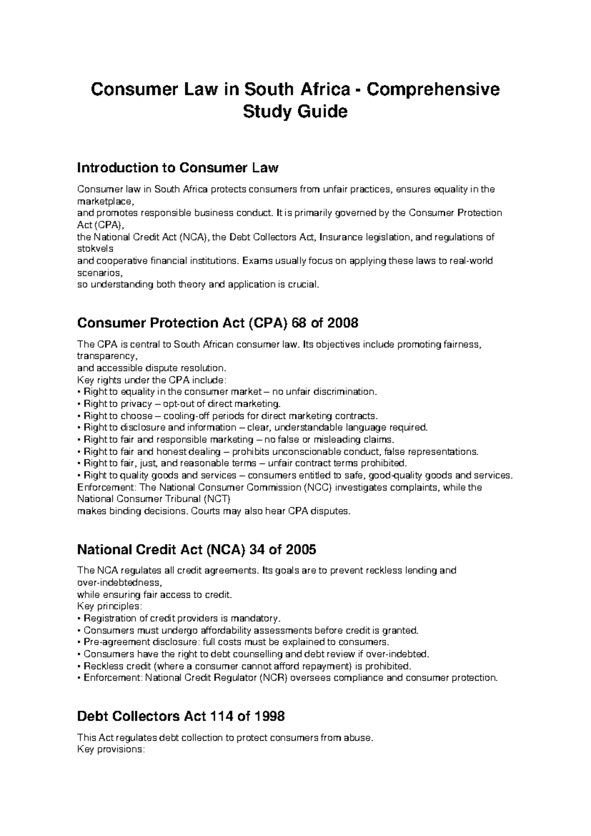 Consumer Law SA Study Guide: Key Concepts & Exam Prep - Studocu