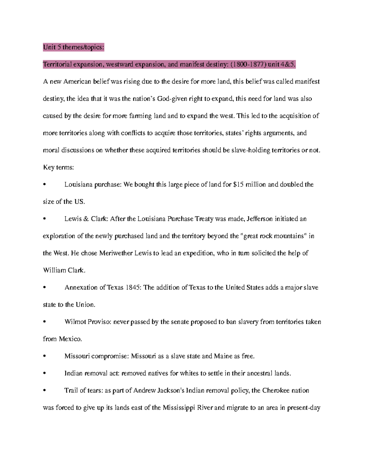 APUSH Unit 5: Themes of Expansion, Conflict, and Civil War (1800-1877 ...