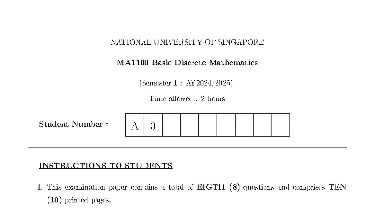 MA1100 Final Exam Paper: Basic Discrete Mathematics - Studocu