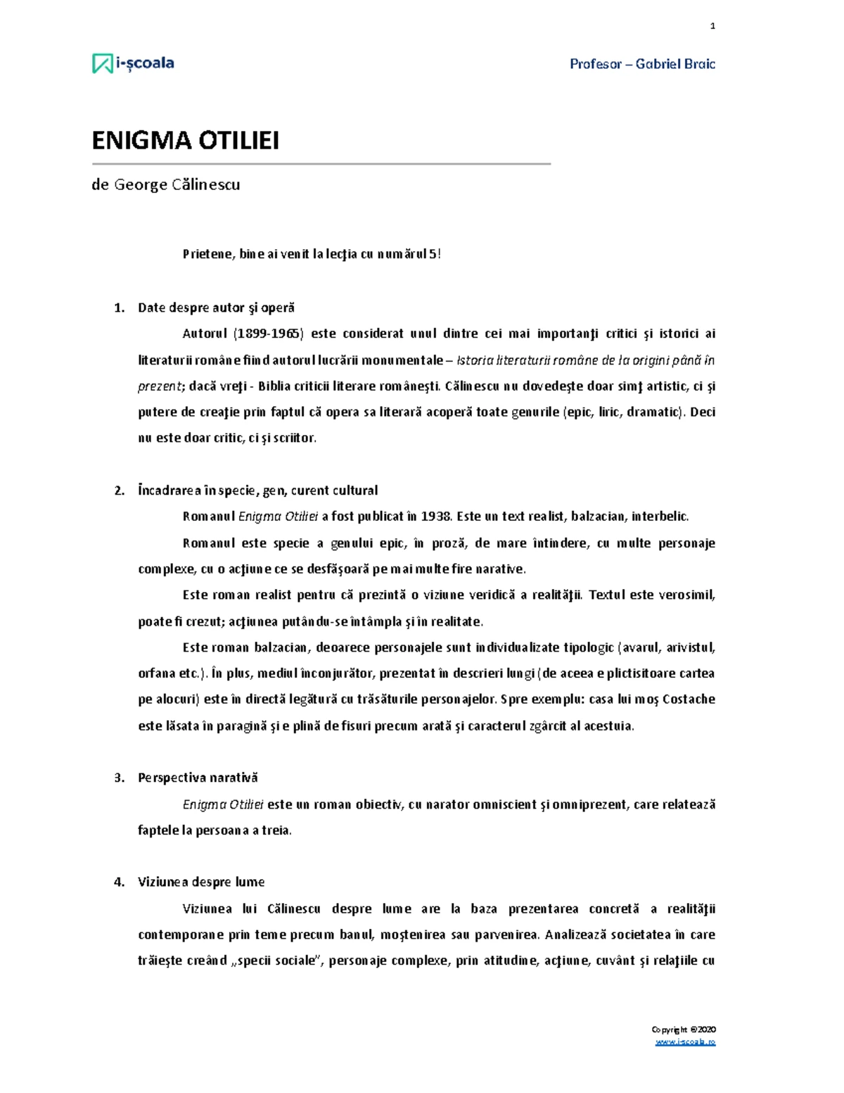 Enigma Otiliei- caracterizare - Caracterizare Otilia INTRODUCERE [Din ...