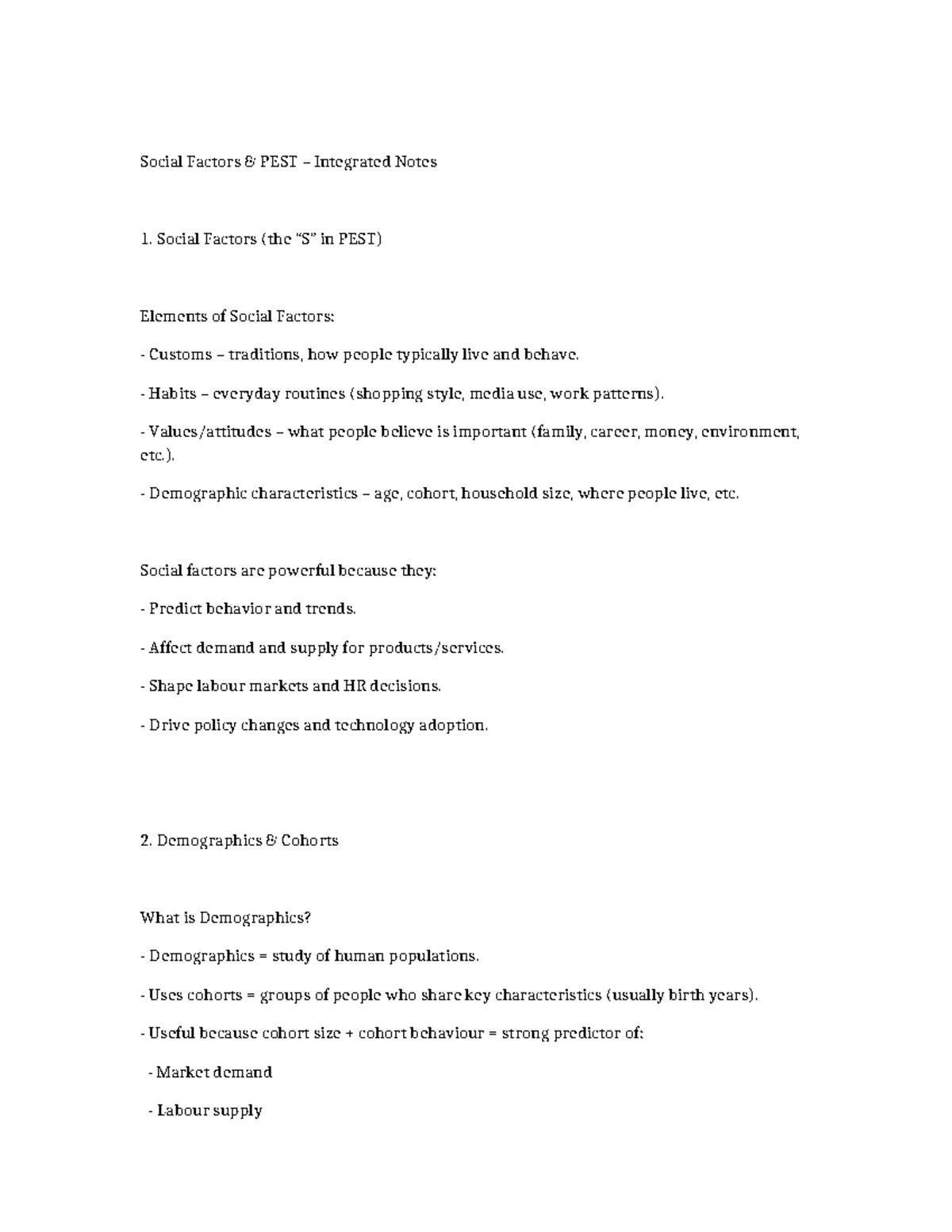 Social Factors PEST Integrated Notes - MATH - Studocu