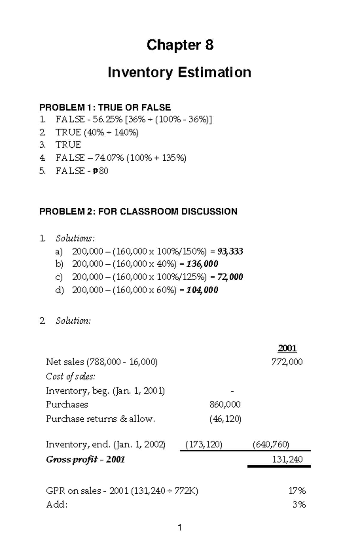 SOL. MAN. Chapter 8 Inventory Estimation IA PART 1A - Chapter 8 ...