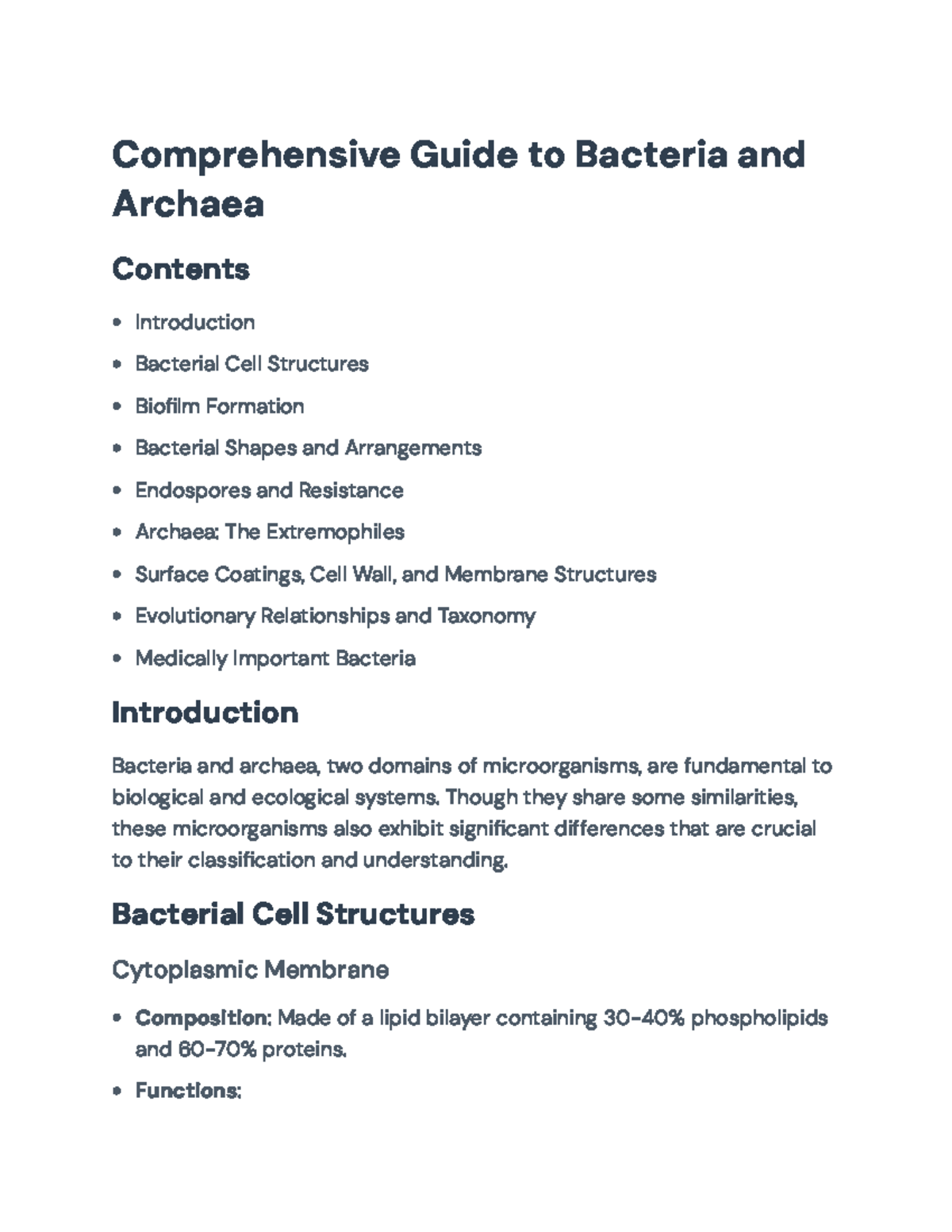 Comprehensive Study on Bacteria & Archaea: Structures & Functions - Studocu