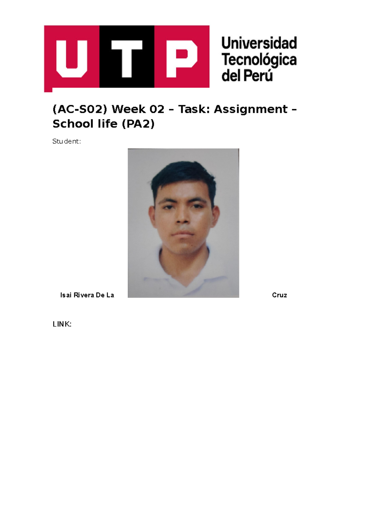 Week 02 Task: Assignment on School Life (PA2) - Studocu