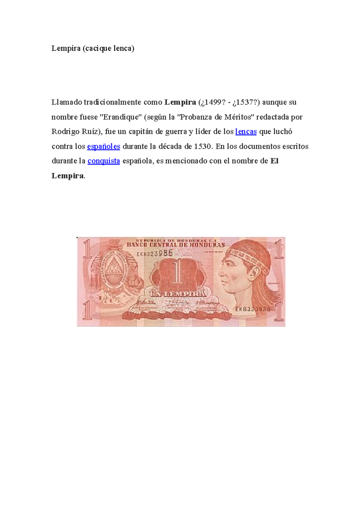 Historia de Lempira: Liderazgo y Resistencia en Honduras - Studocu