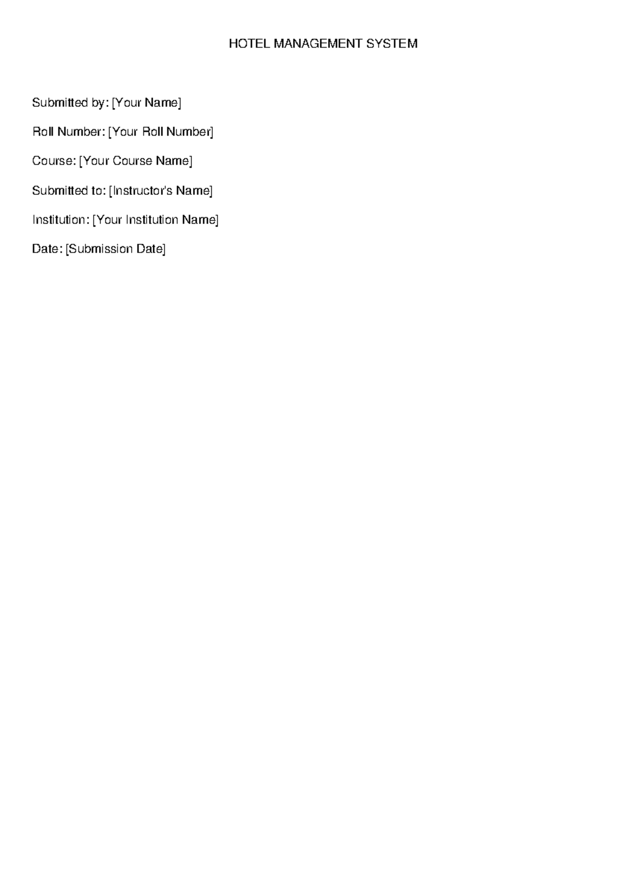 Hotel Management System Overview and Design Specifications - Studocu