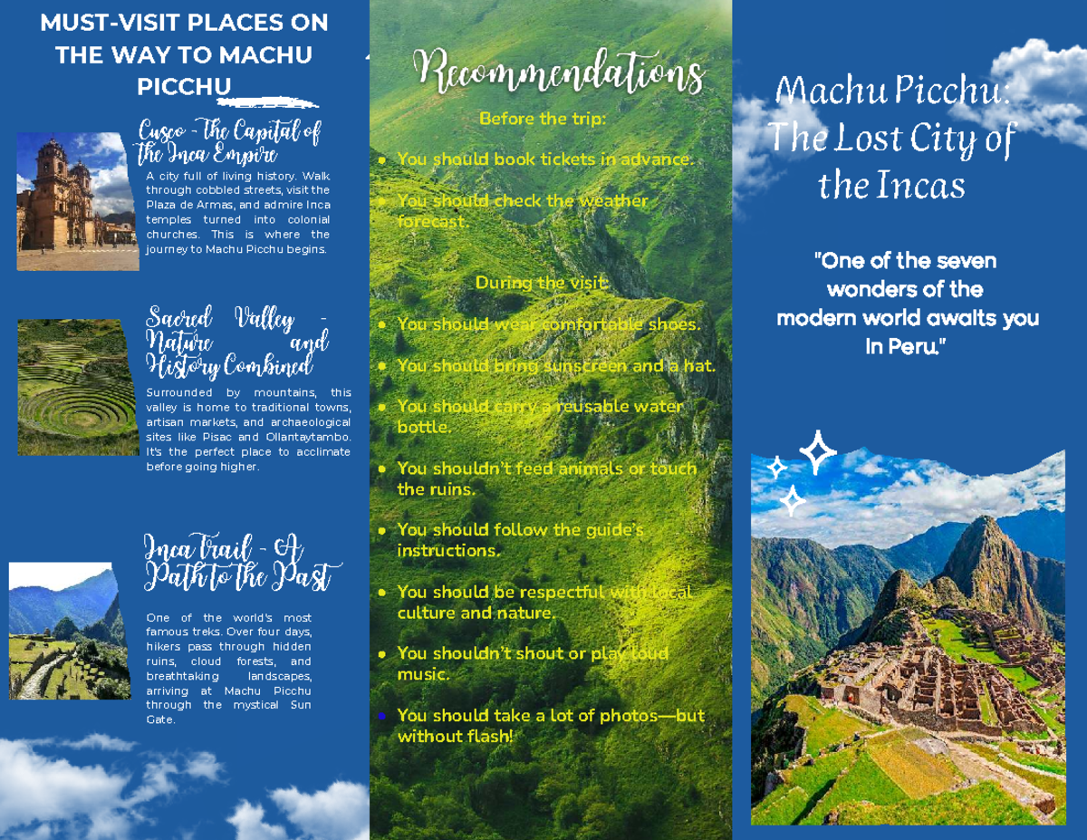 PLACES ON THE WAY TO MACHU PICCHU: A Guide to Inca Treasures - Studocu