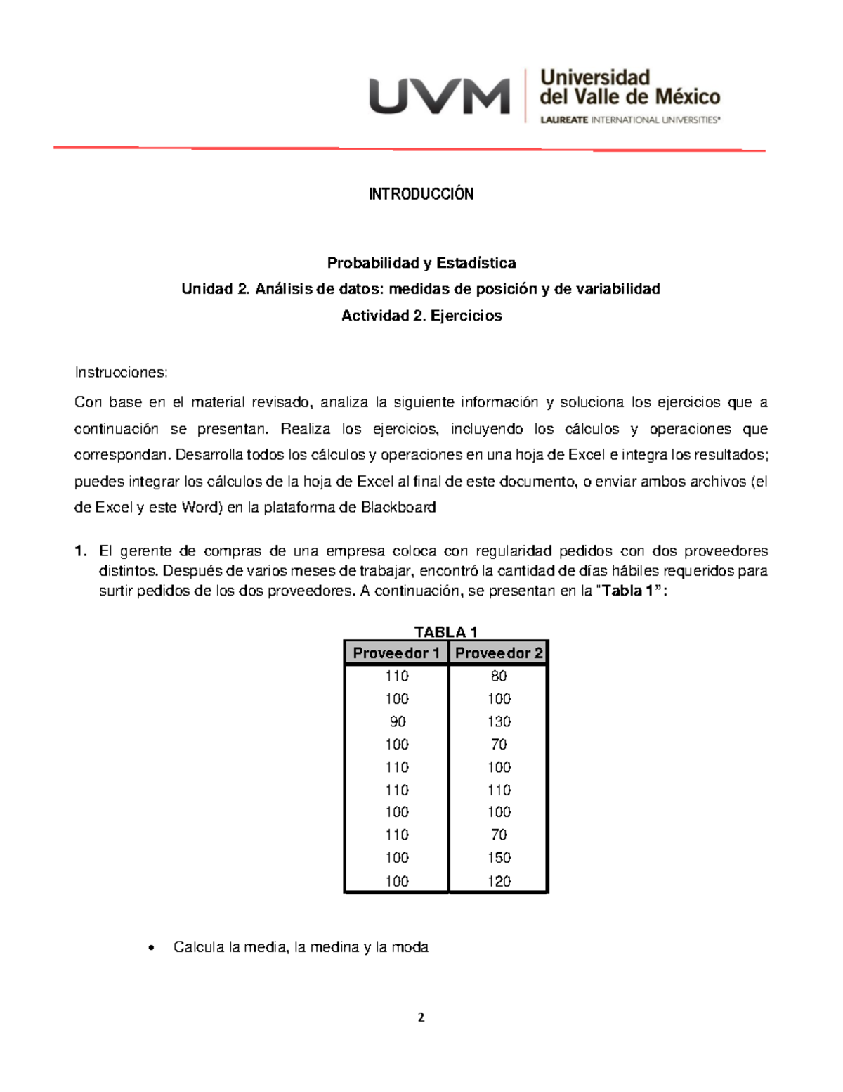 Actividad 2. Ejercicios Tabla - INTRODUCCIÓN Probabilidad y Estadística ...