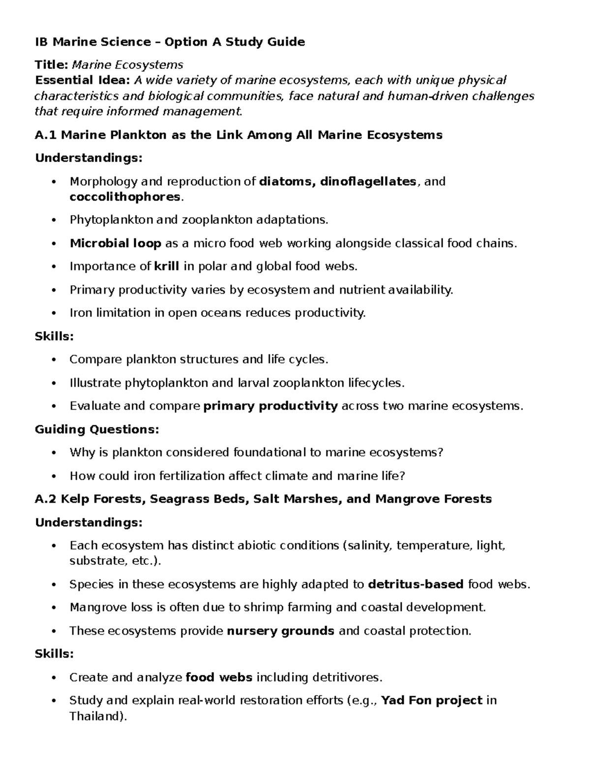 IB Marine Science – Option A: Comprehensive Study Guide for Marine ...