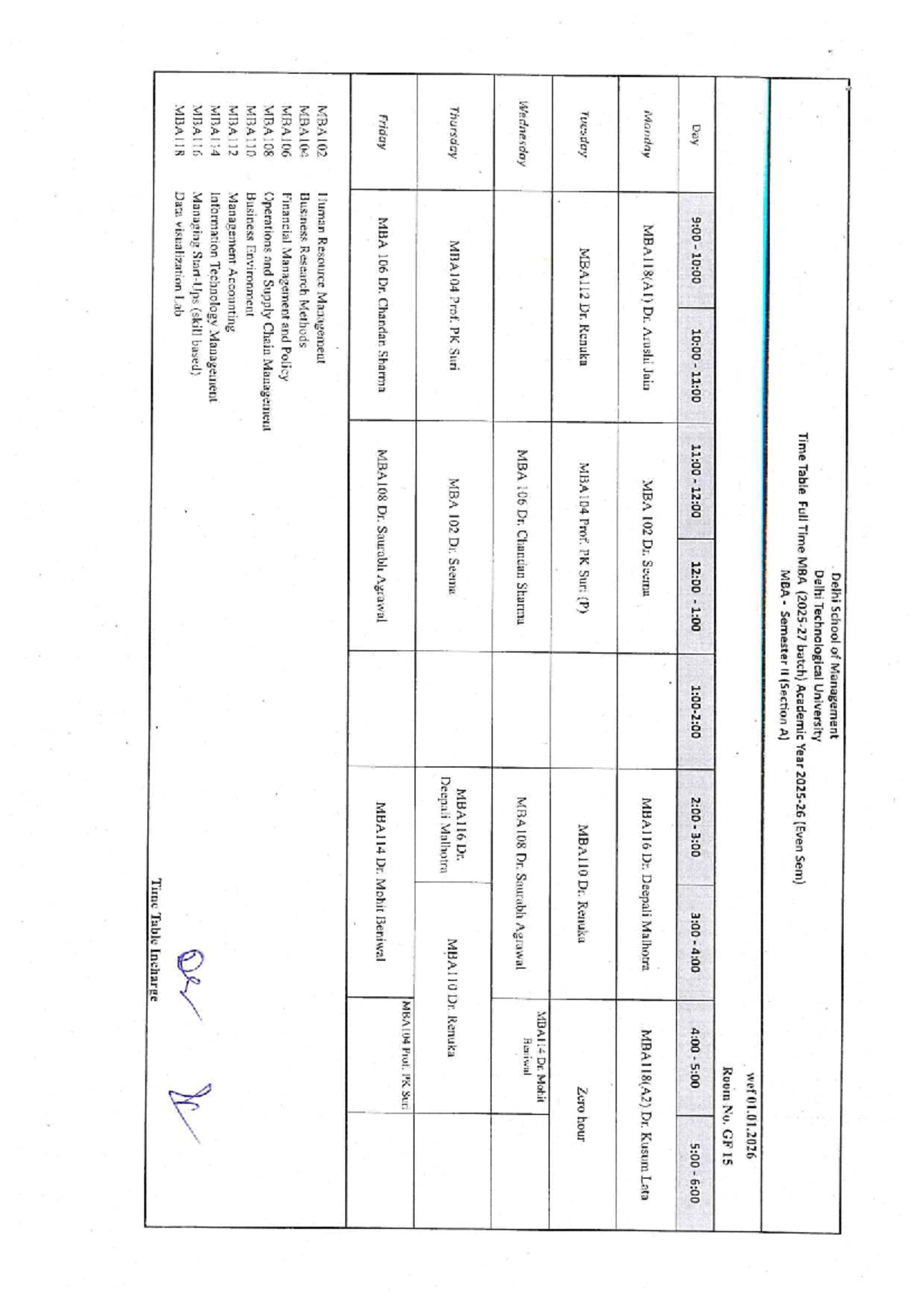 Delhi School of Management MBA Time Table (Even Sem) 2026 - Studocu