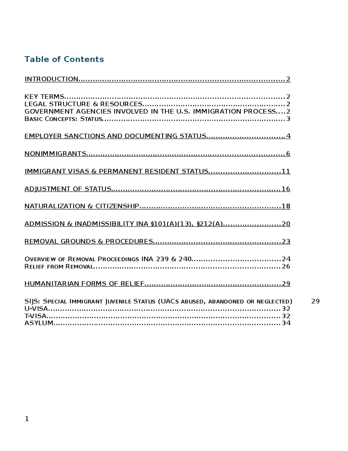 Immigration Outline: Key Concepts and Legal Framework (Course Code: LAW ...