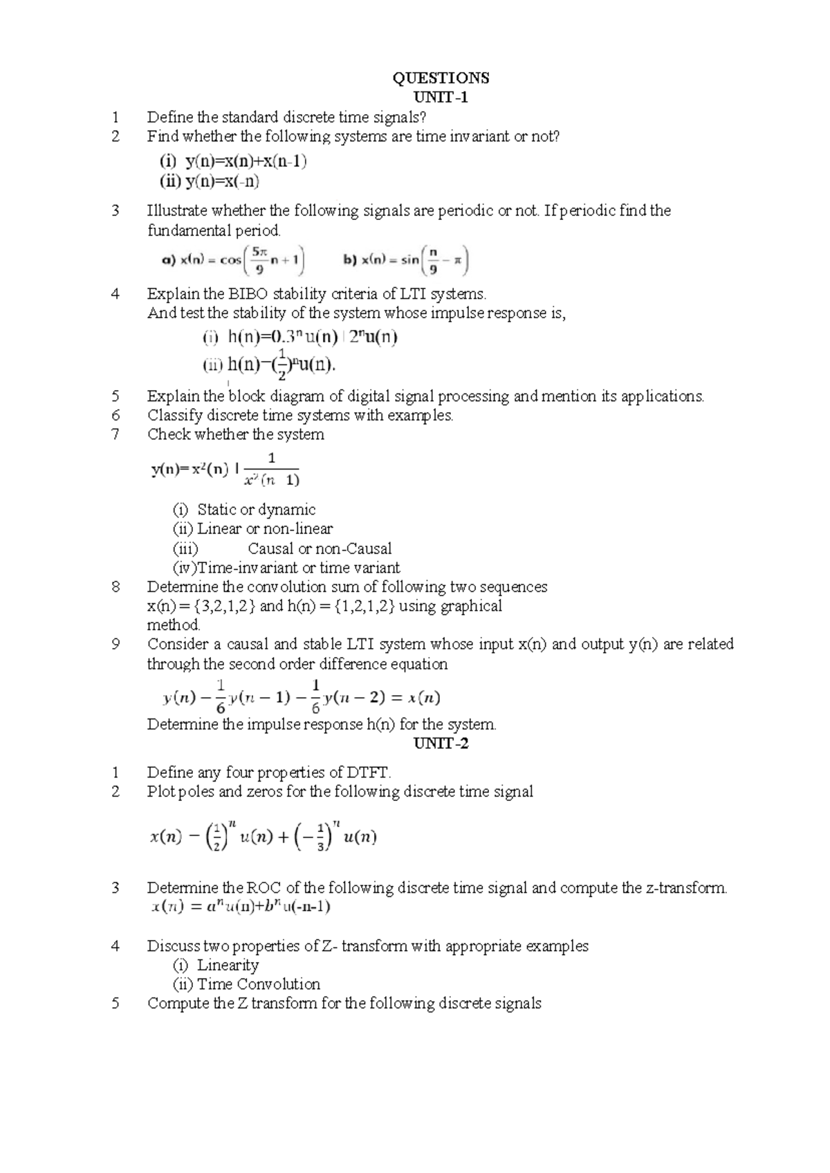 Discrete Time Signals & Systems: QB - Question Paper Analysis - Studocu