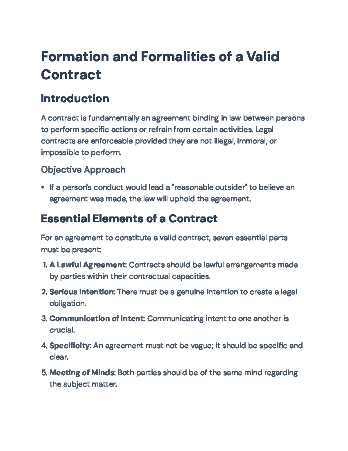 Formation and Formalities of Valid Contracts: An Overview (Law 101 ...