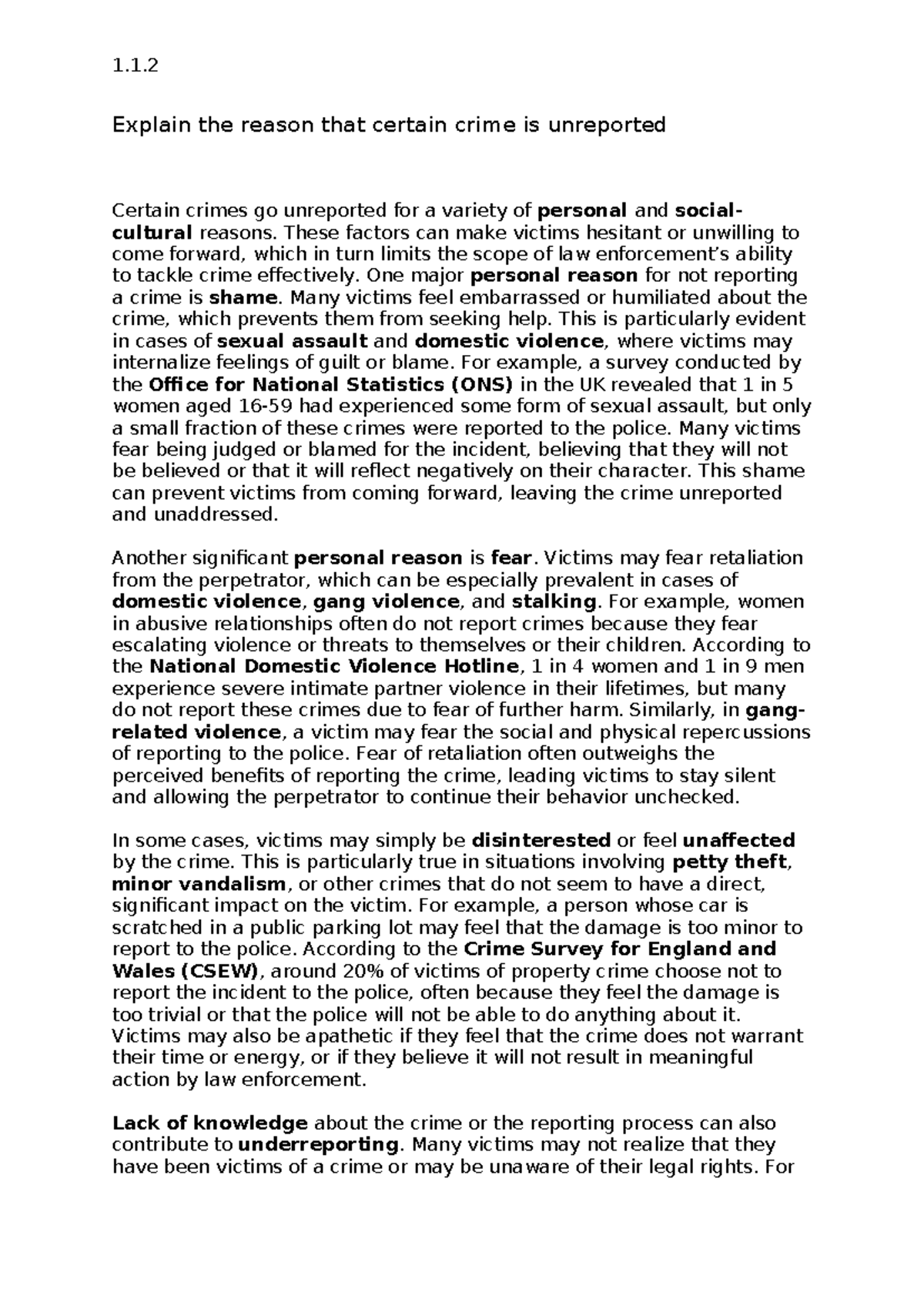 Identifying Reasons for Unreported Crimes: A Sociocultural Analysis ...