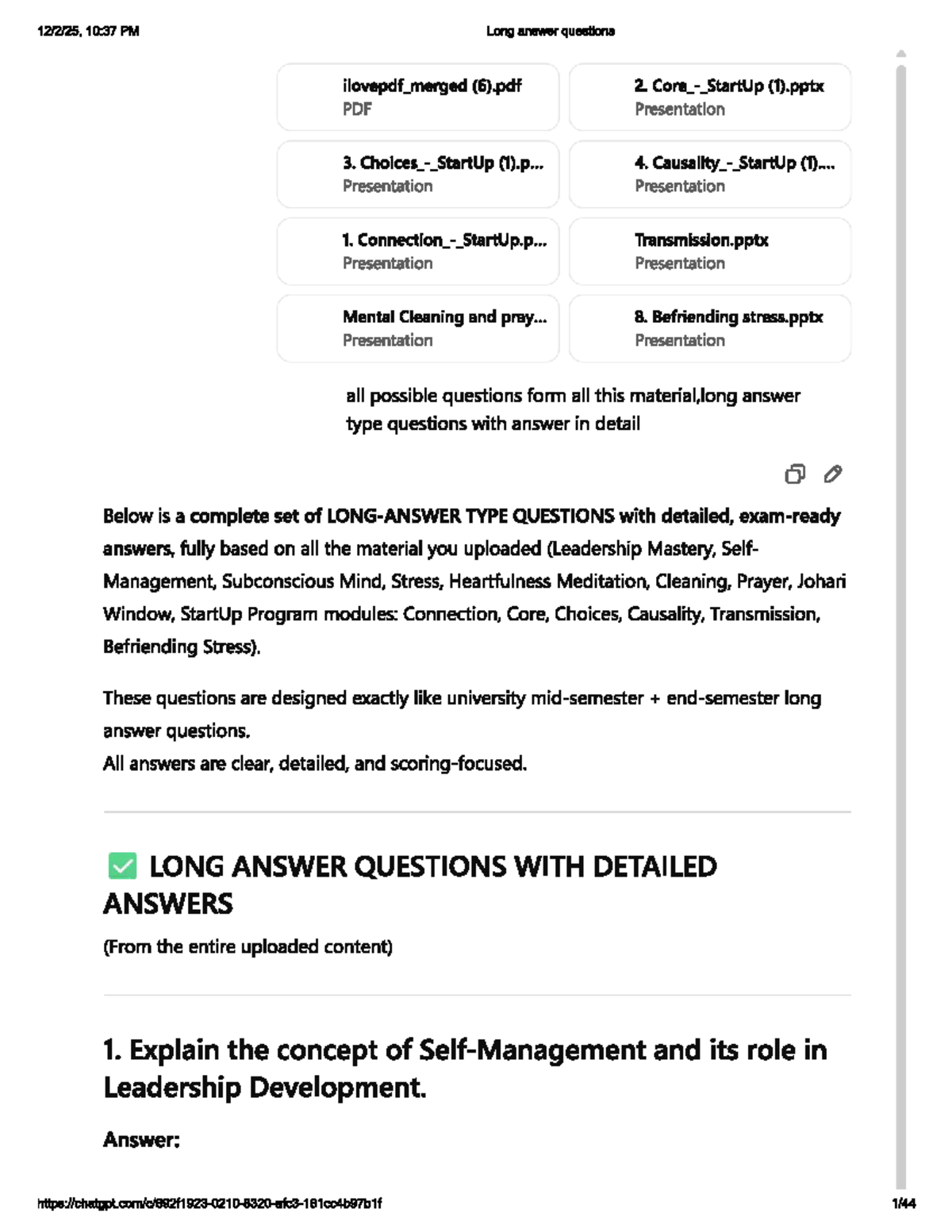 VAC 10:37 PM Long Answer Questions on Leadership & Self-Management ...