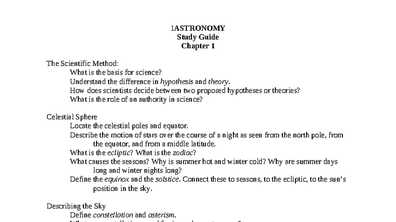 1ASTRONOMY Study Guide: Chapter 1 - The Scientific Method & Celestial Motion - Studocu