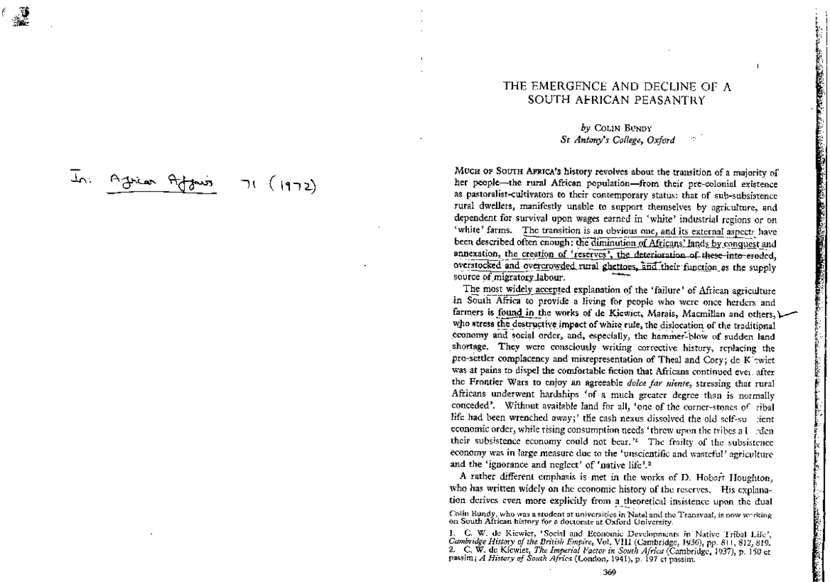 Bundy emergence decline - THE EMERGENCE AND DECLINE OF A SOUTH AFRICAN ...