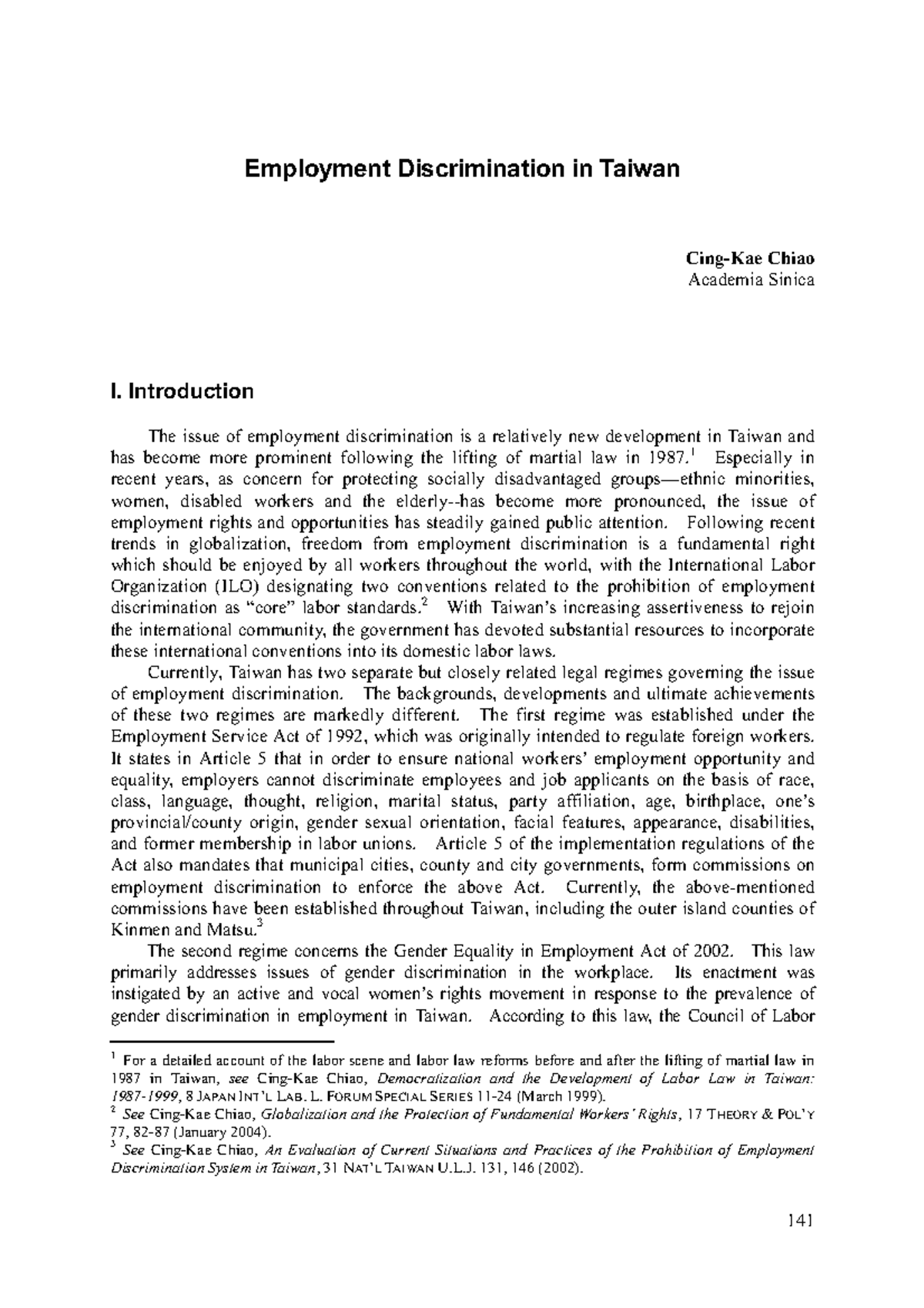 Taiwan Employment Discrimination: Legal Framework & Future Reforms ...