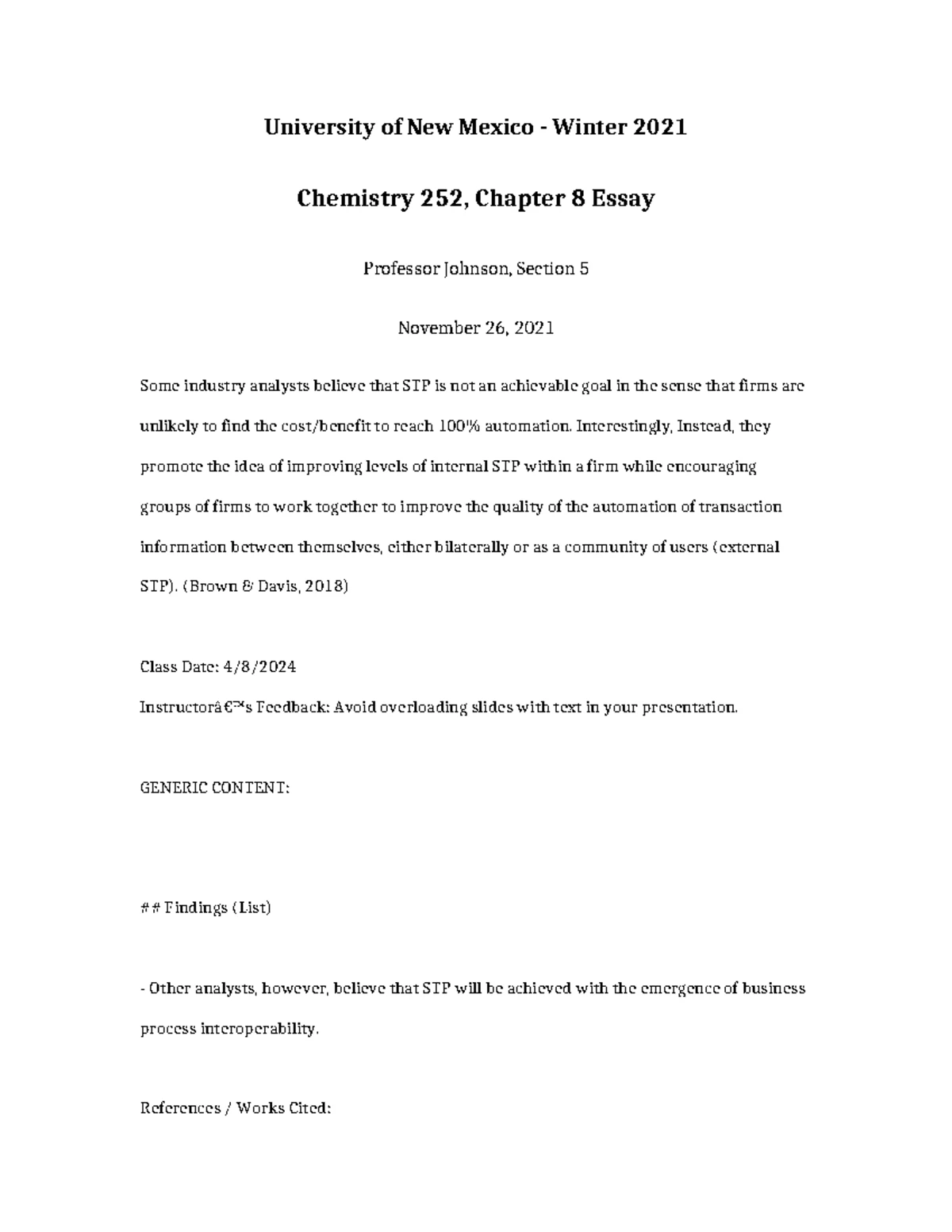 Chemistry 252 Chapter 8 Paper - University of New Mexico - Winter 2021 Chemistry 252, Chapter 8 ...