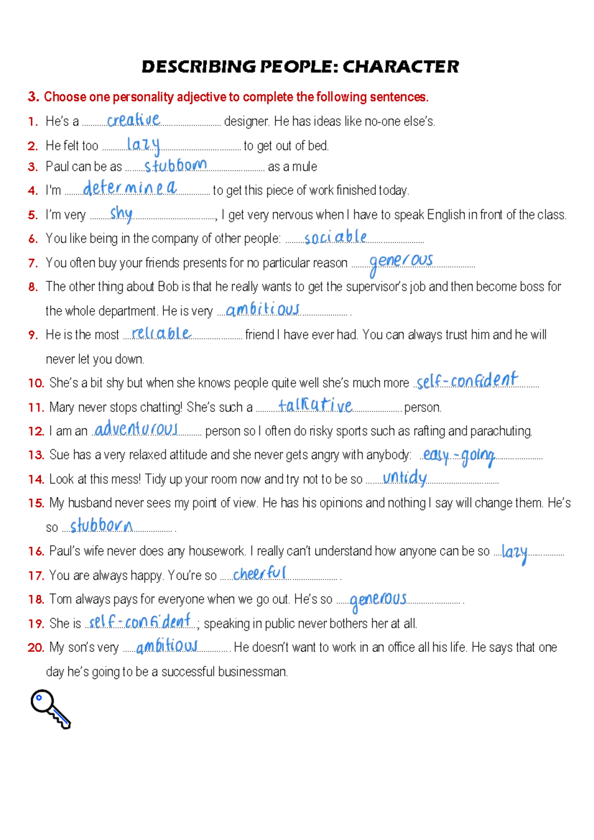 Describing People: Character Adjectives Exercise 3 - Studocu