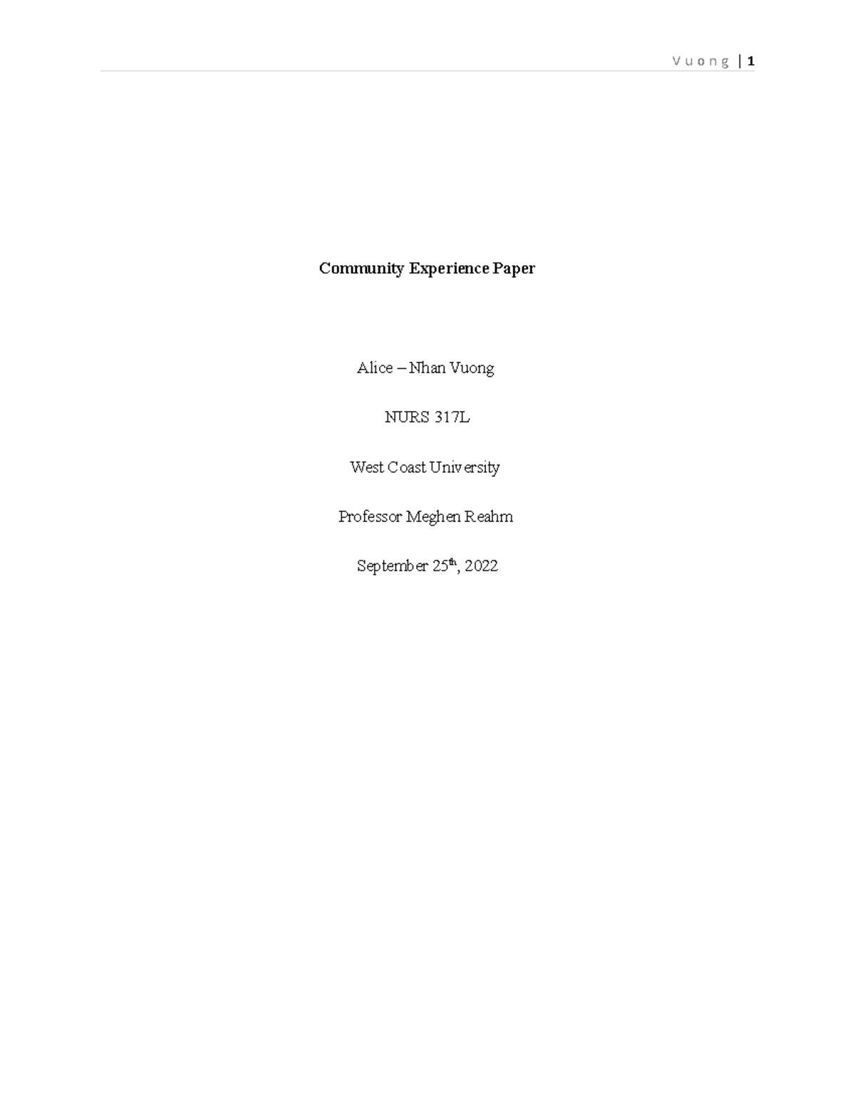 Community Services Paper - Community Experience Paper Alice – Nhan ...