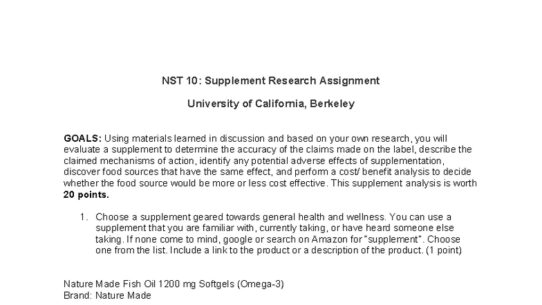 NST 10: Supplement Analysis of Nature Made Fish Oil for Health - Studocu