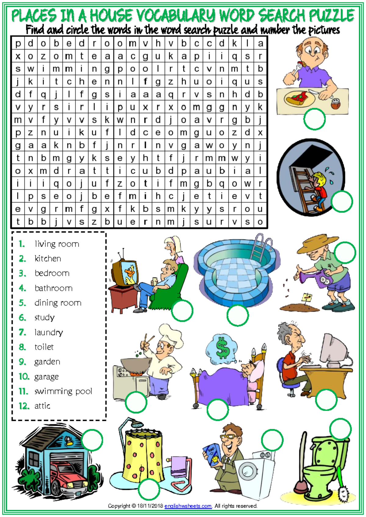 ESL Vocabulary Word Search: Places in a House Worksheet - Studocu