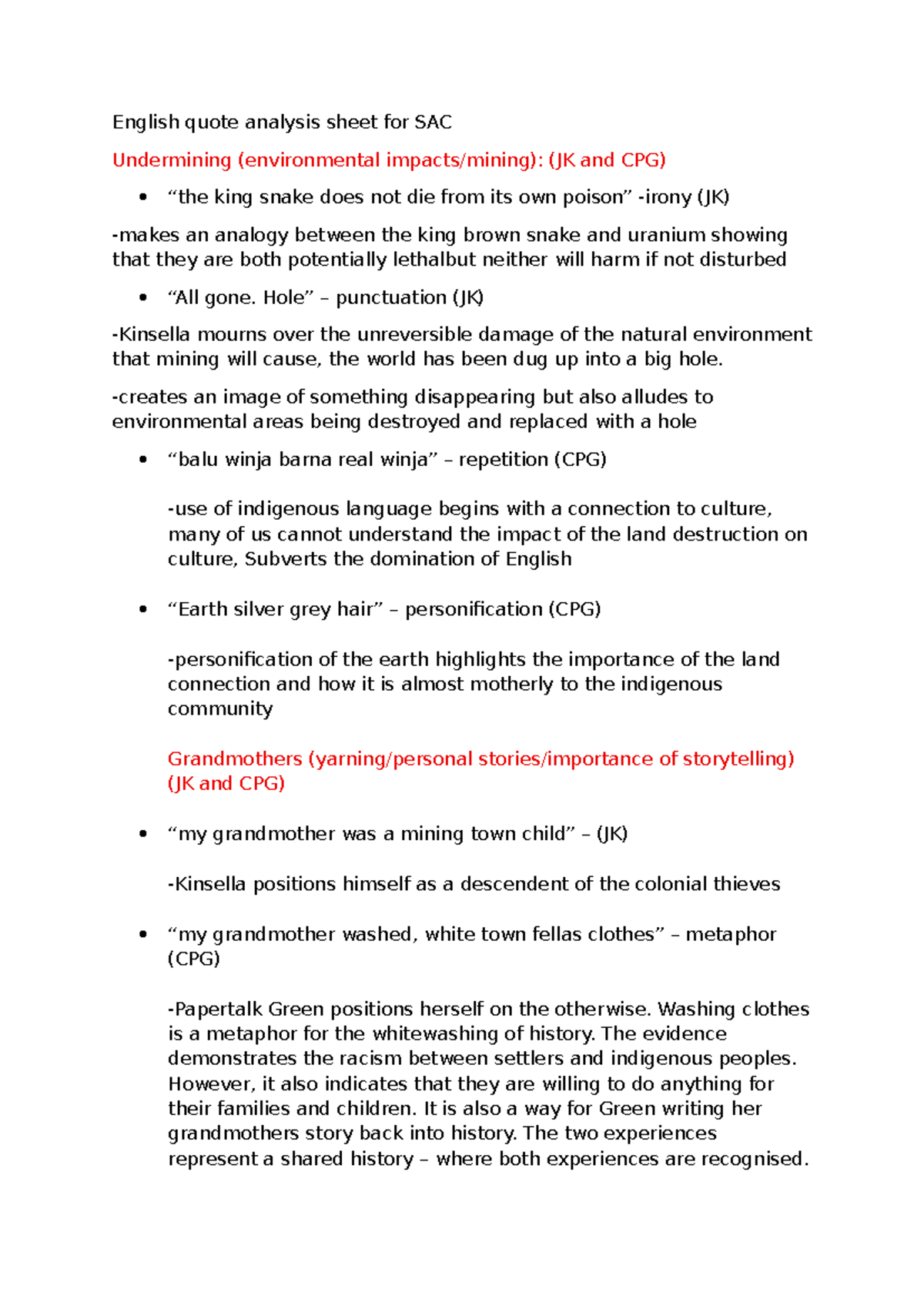 English Quote Analysis Sheet for SAC: False Claims of Colonial Thieves ...