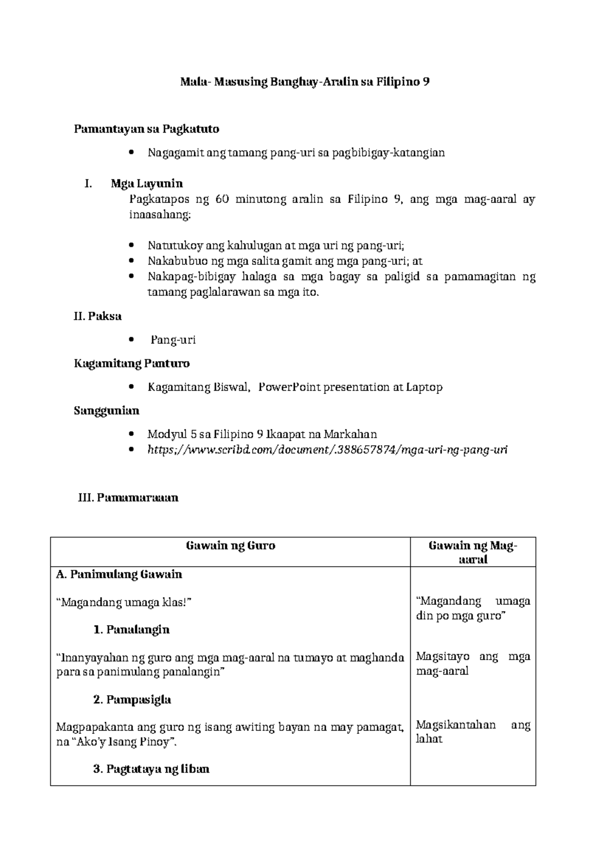 Filipino 9 Final Demo Lesson Plan: Kaantasan ng Pang-uri - Studocu