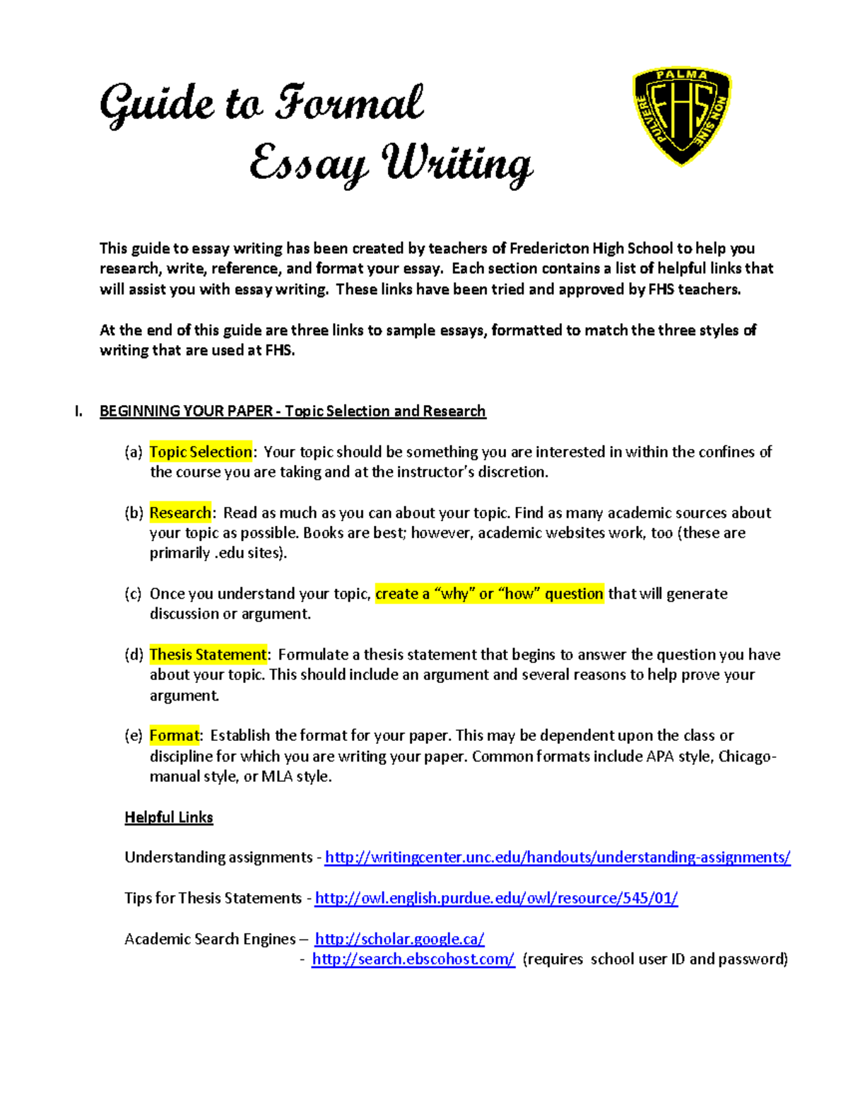 Formal Essay Sample Guide - Guide to Formal Essay Writing This guide to ...