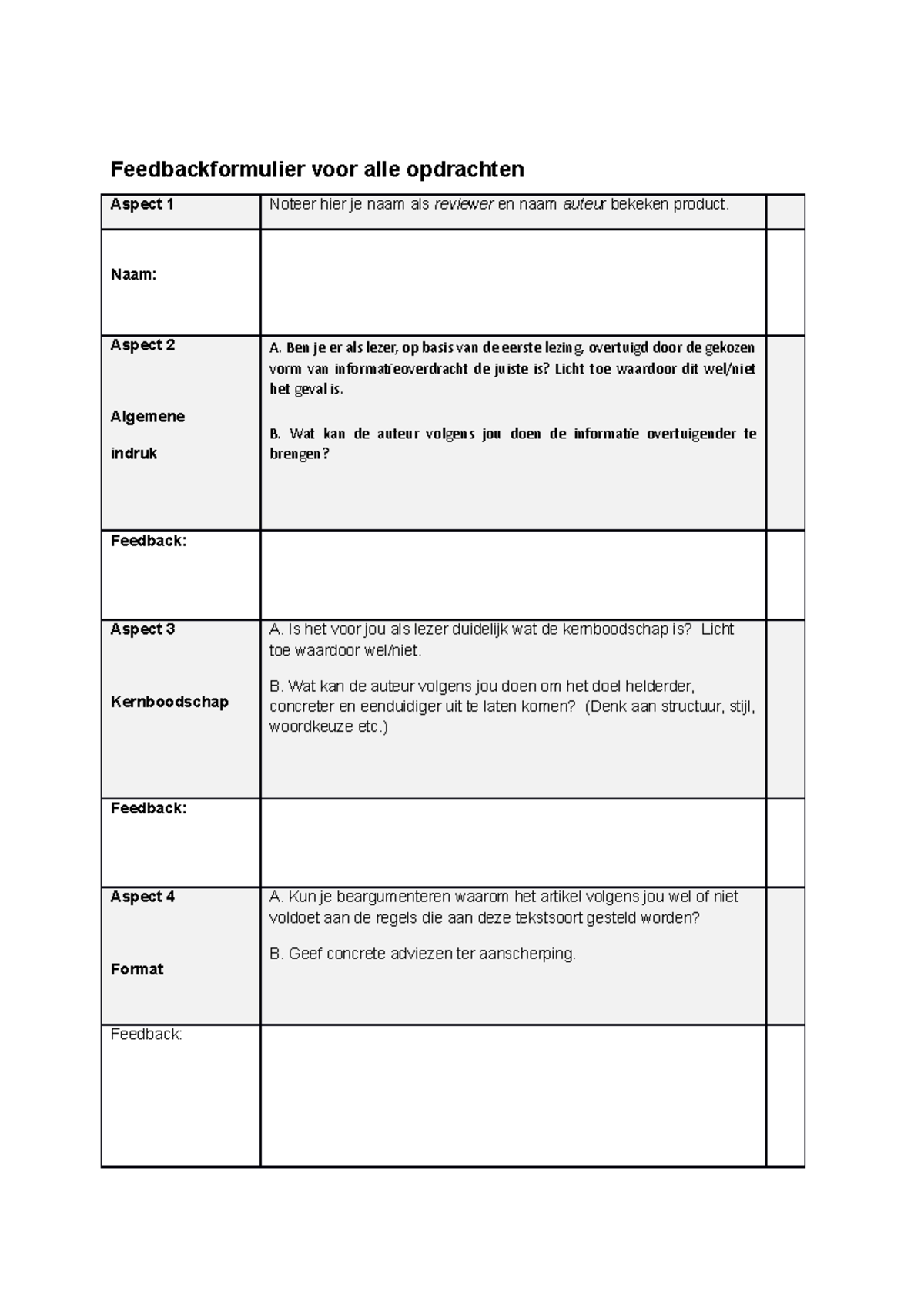 Feedbackformulier Opdracht 1 - Algemeen en Specifiek - Studeersnel