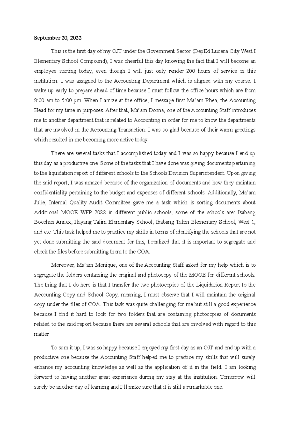 Sept. 20, 2022 - Essay - September 20, 2022 This is the first day of my ...