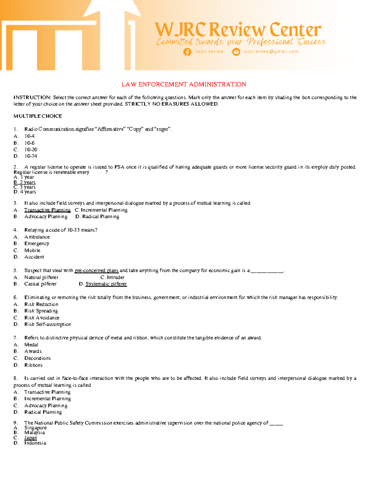 2 - CLE Law Enforcement Administration Multiple Choice Questions - Studocu