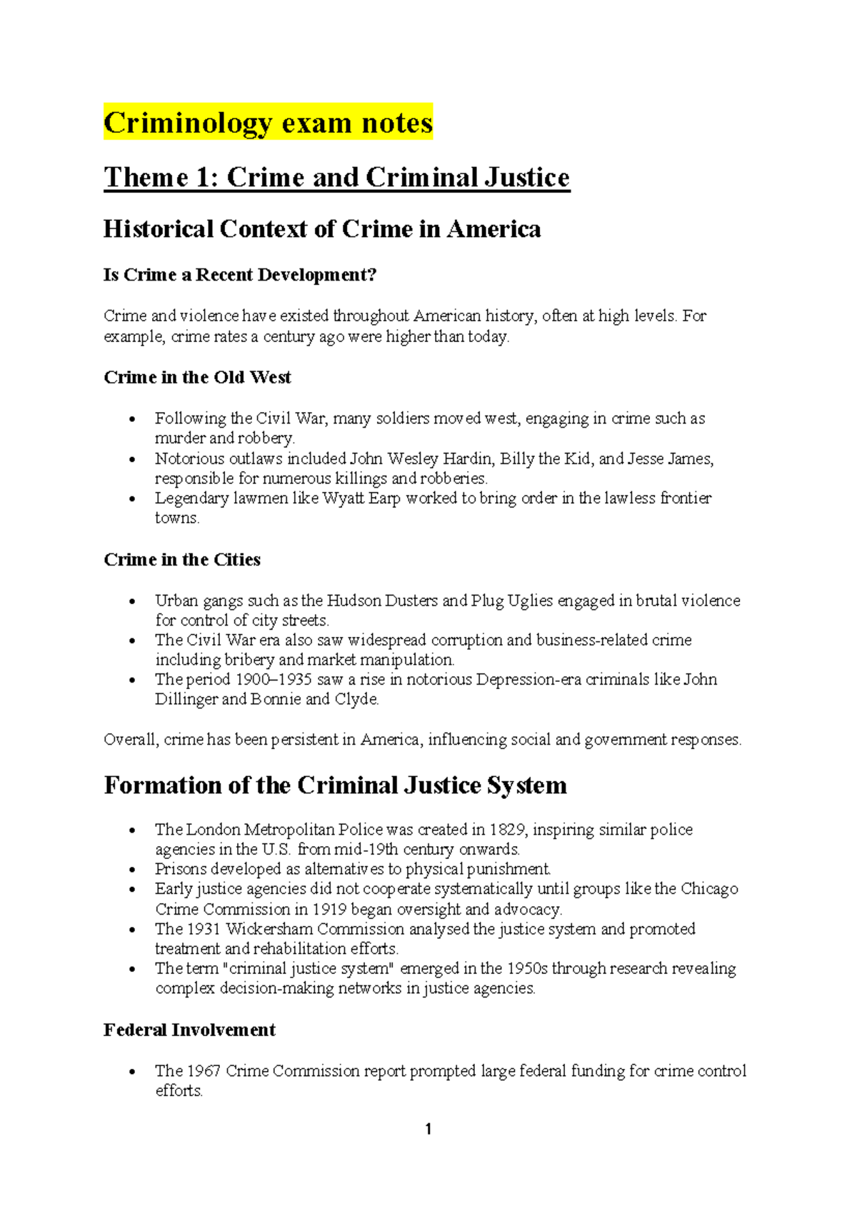 CFSD102 (s2) Final Exam Notes: Crime and Criminal Justice in America ...
