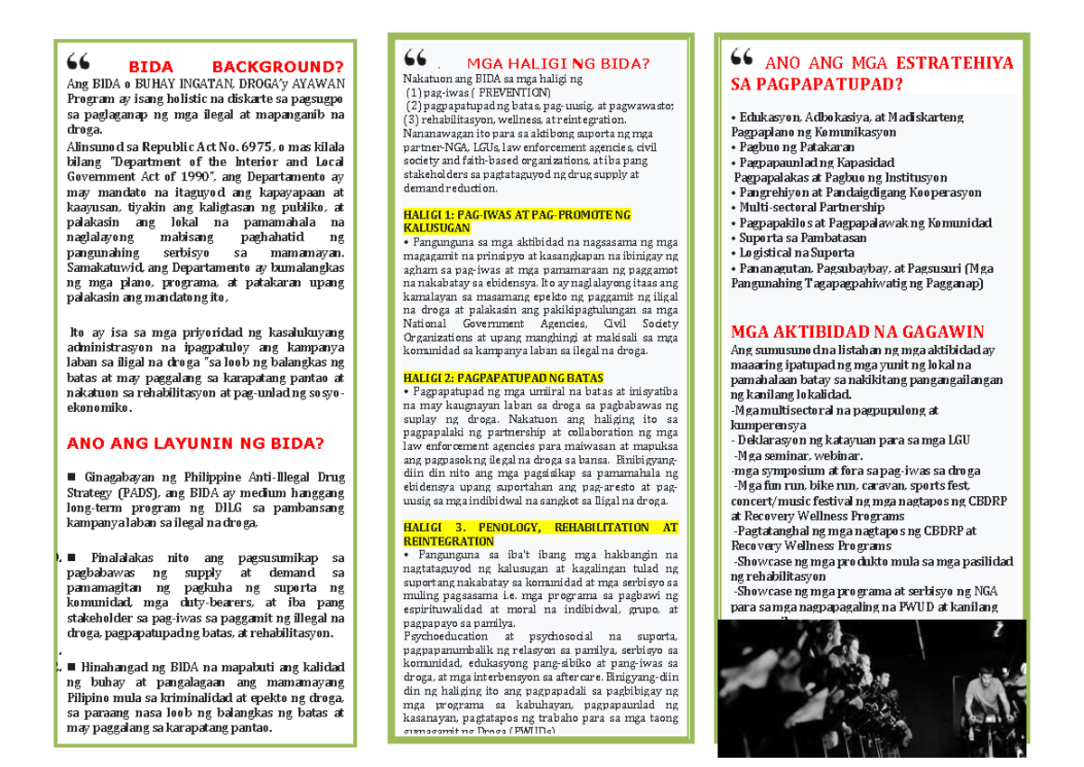 BIDA - Mga Flyer ng Programa sa Pagsugpo ng Iligal na Droga - Studocu