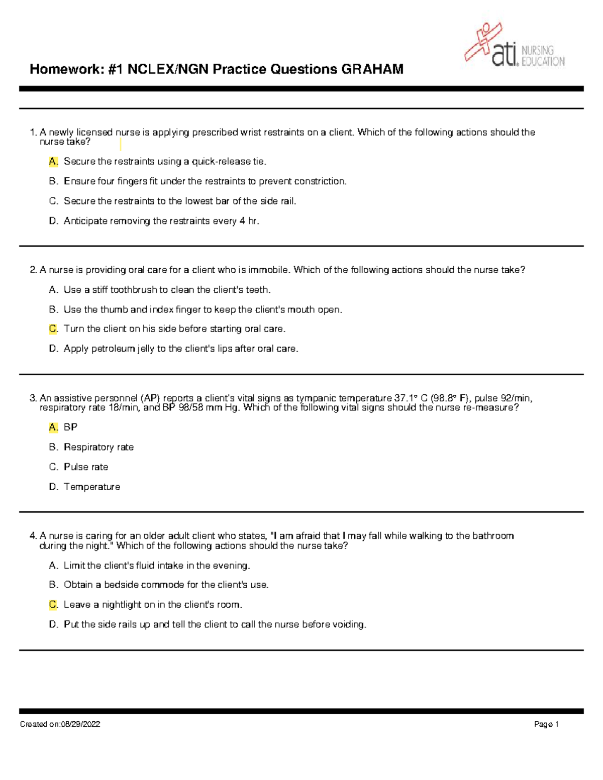 NCLEX NGN Homework 1: Essential Practice Questions and Answers - Studocu
