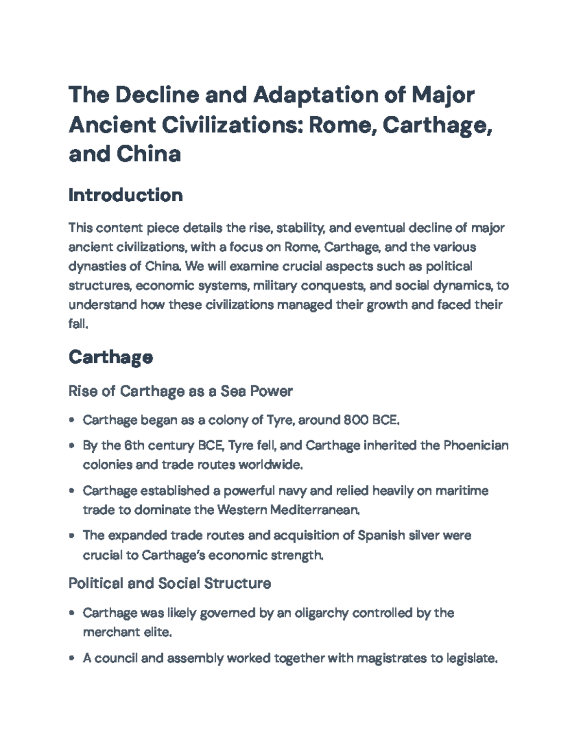 Decline and Adaptation of Ancient Civilizations: Rome, Carthage, China ...