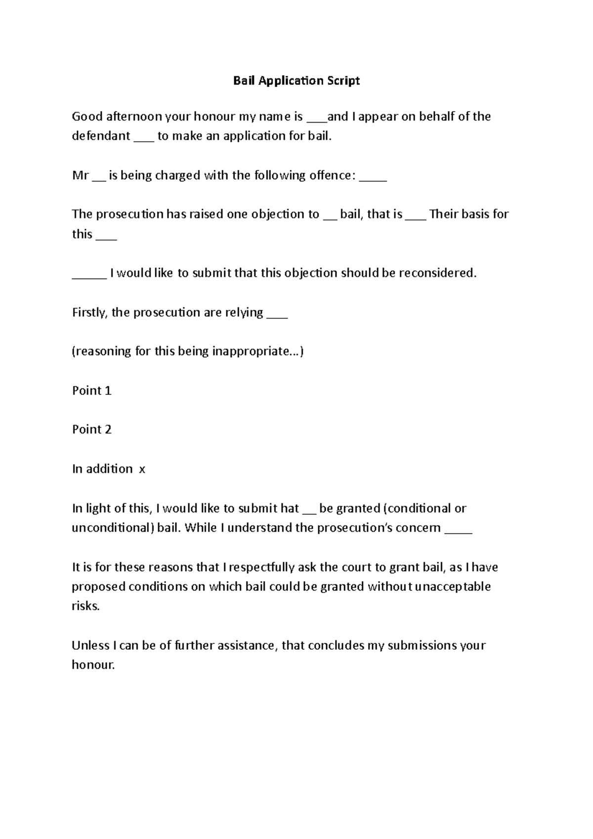 Bail Application Script for Legal Proceedings: Key Arguments and ...