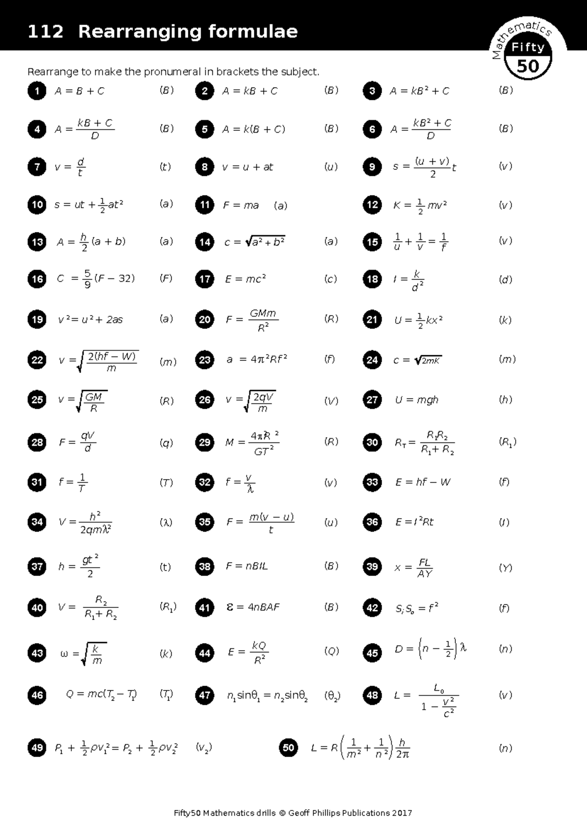 Math 112 Final Exam: Rearranging Formulae Practice - Studocu