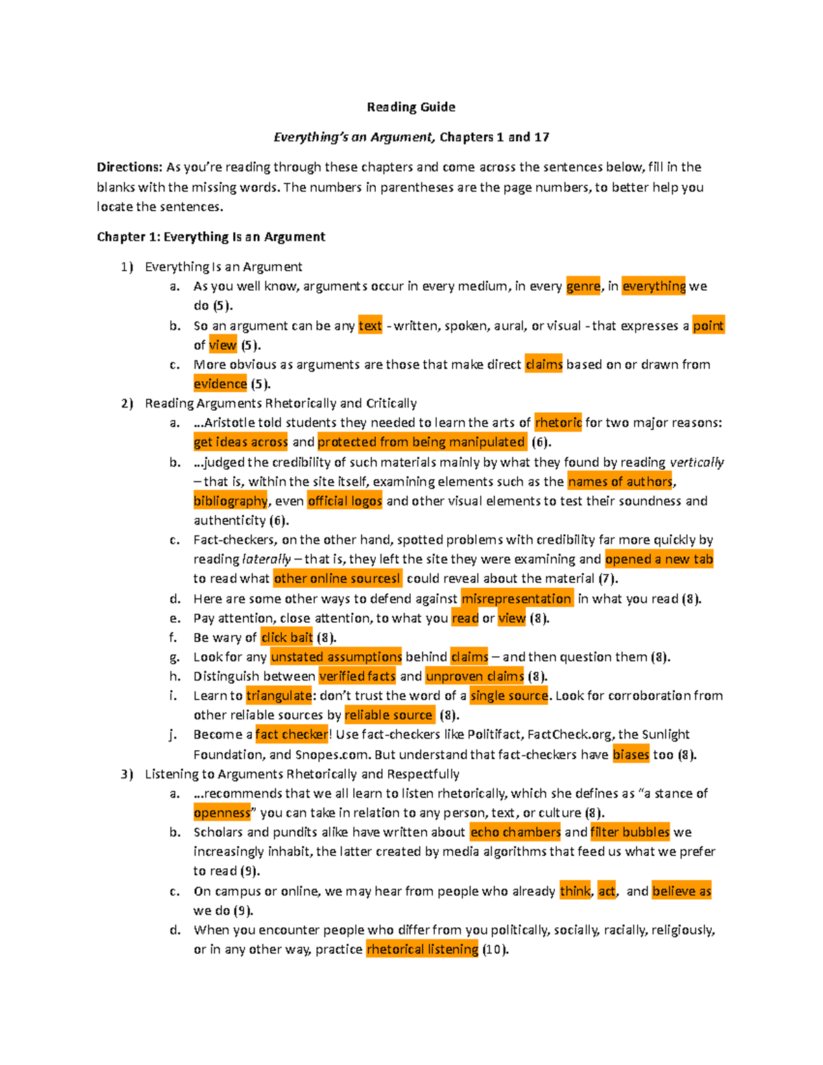Reading Guide for Everything’s an Argument: Ch. 1 & 17 (9th Ed.) - Studocu