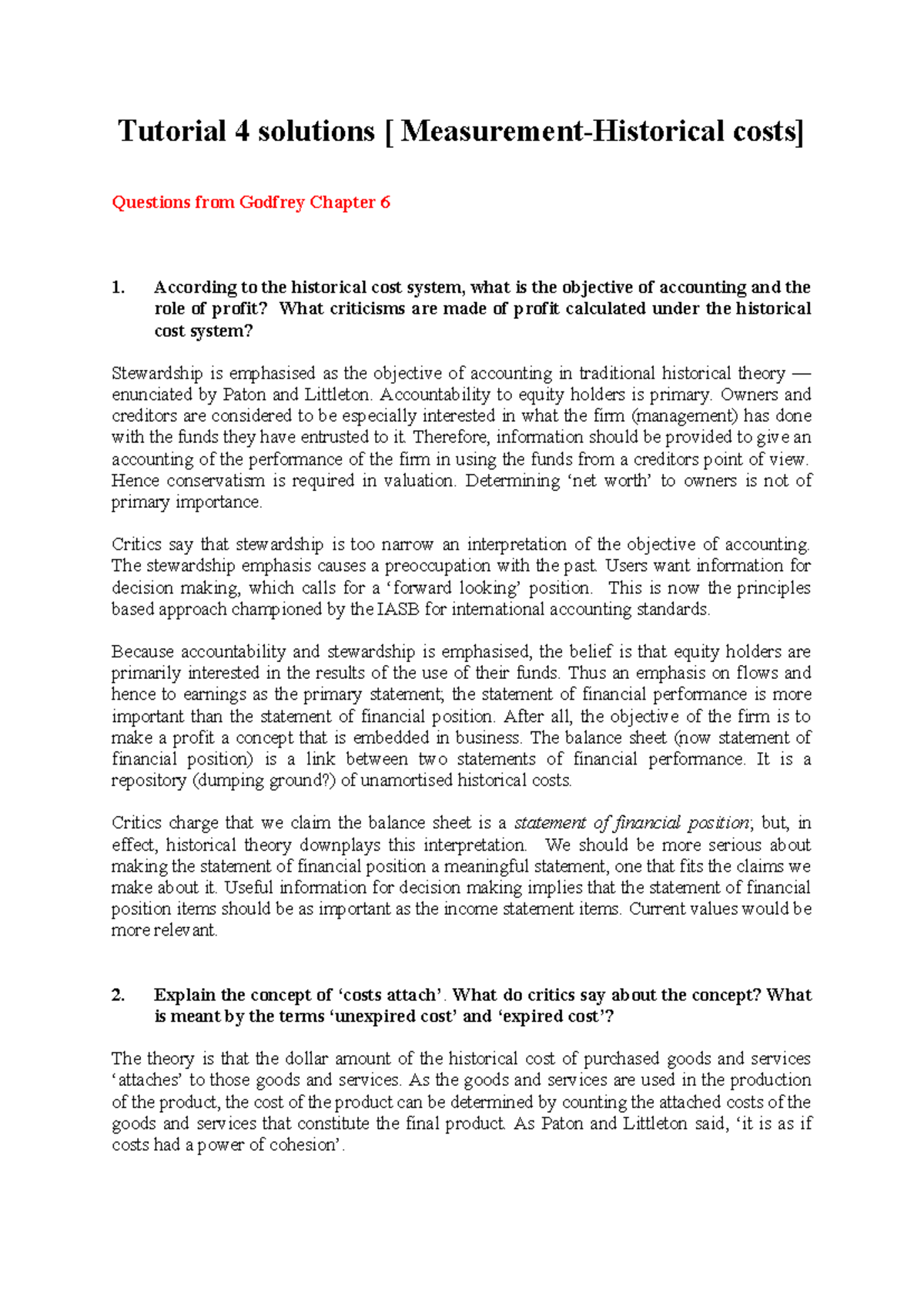 Tutorial 4 Solutions: Accounting Concepts from Godfrey Ch. 6 - Studocu