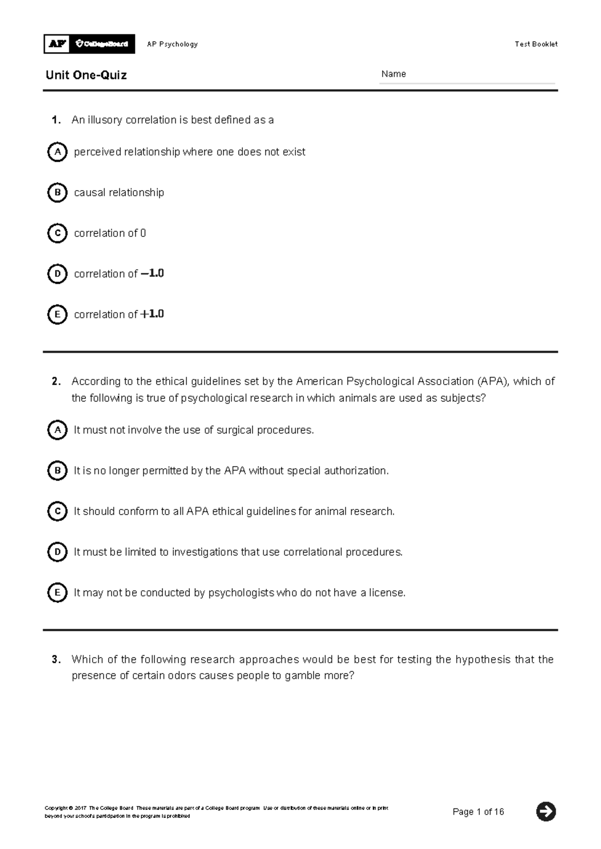 Unit 1 Quiz - AP Psychology Preparation - Studocu