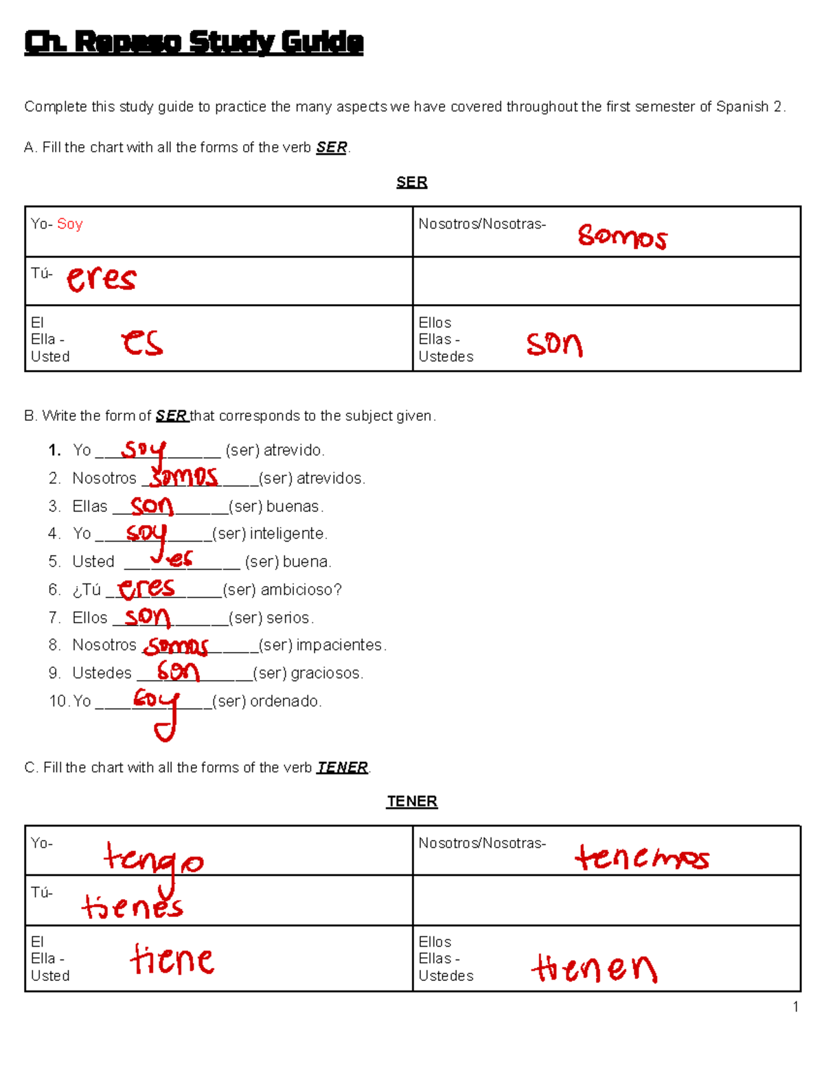 Spanish 2 Study Guide: Verb SER, TENER, and AR/IR Conjugations - Studocu