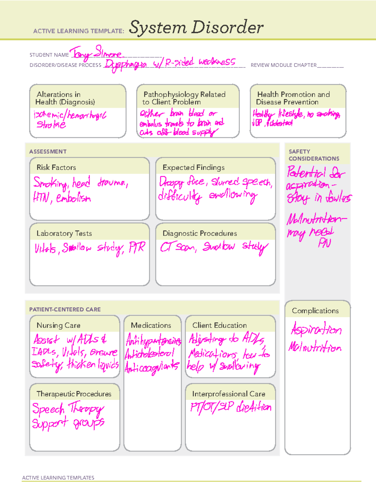 Dysphagia Right Sided Weakness - ACTIVE LEARNING TEMPLATES System ...