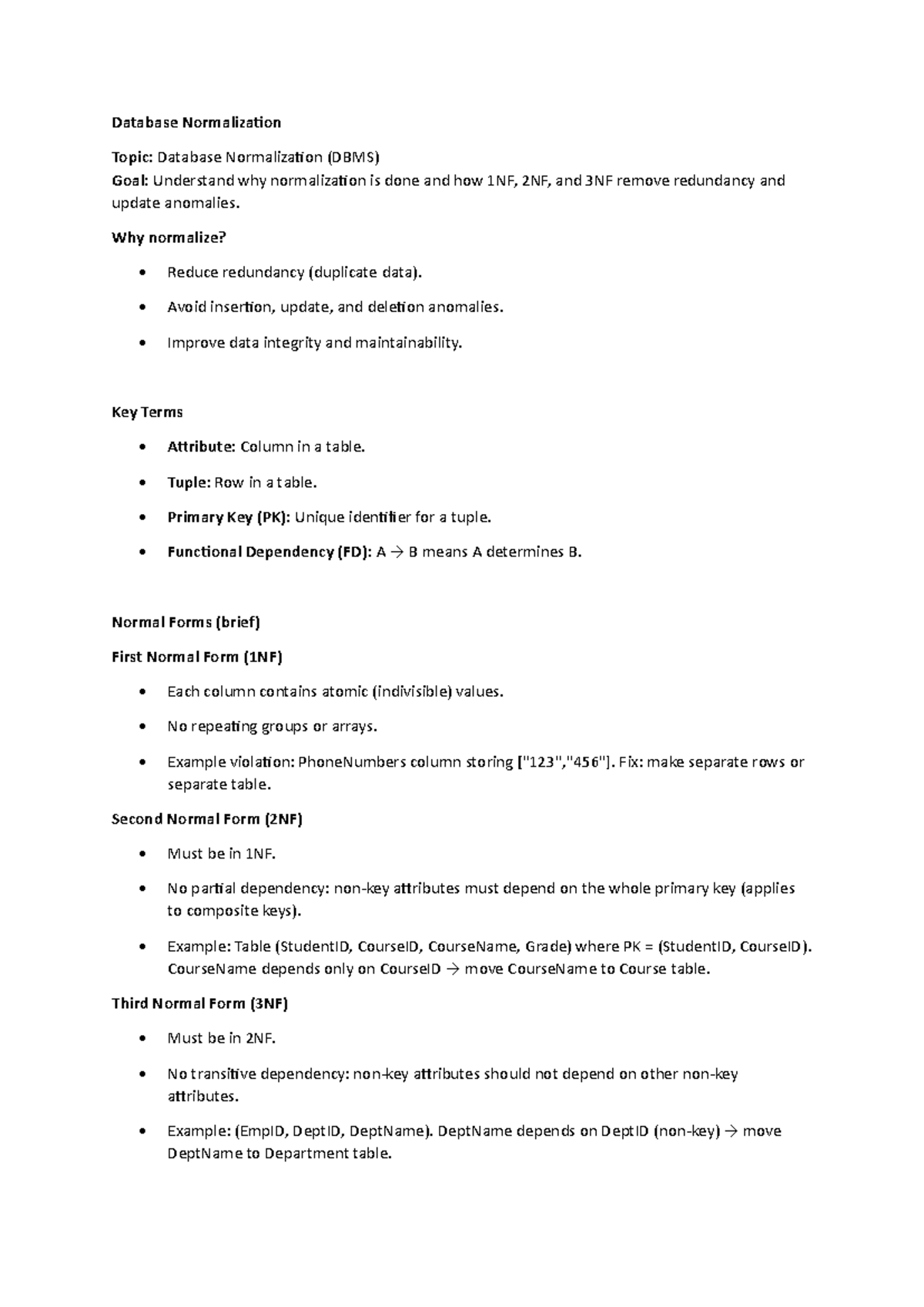 DBMS 101: Understanding Database Normalization and Its Benefits - Studocu