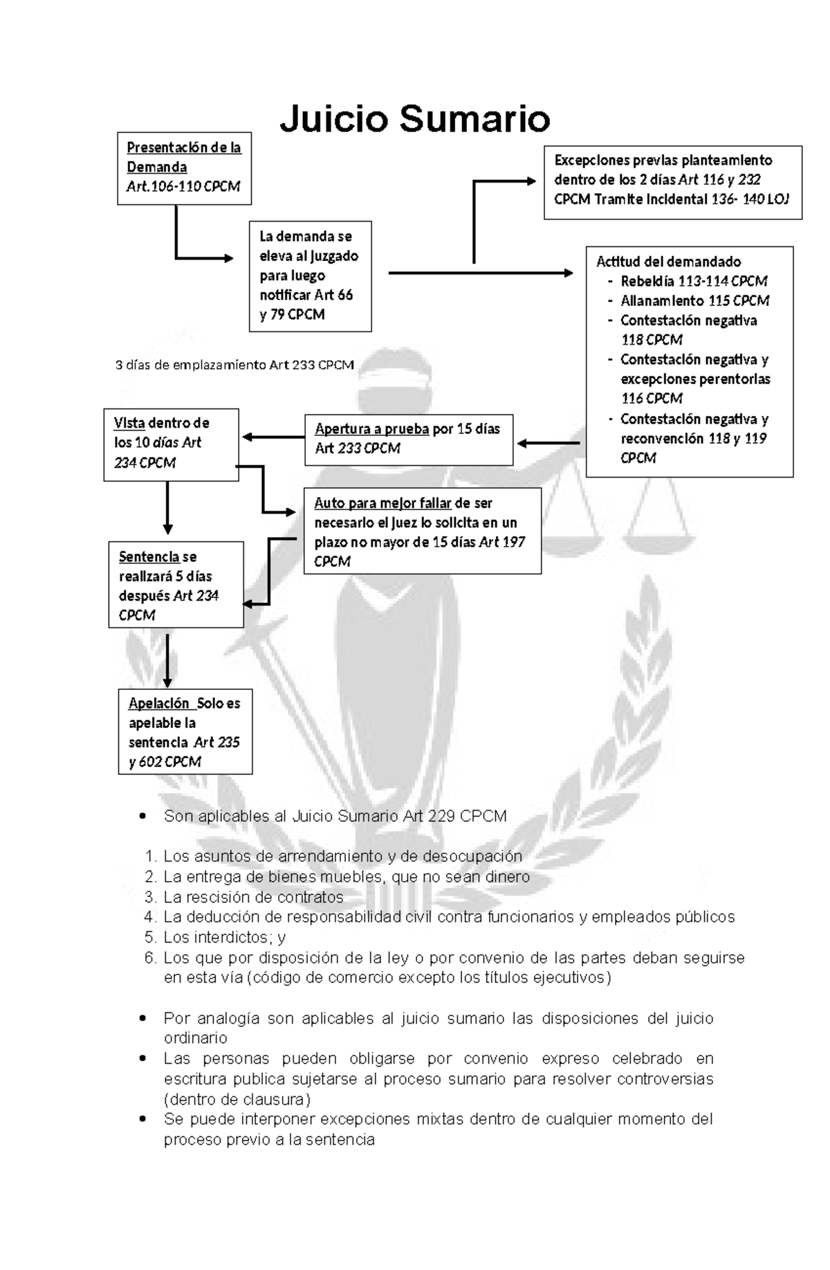 Juicio Sumario esquema - Juicio Sumario 3 días de emplazamiento Art 233 ...