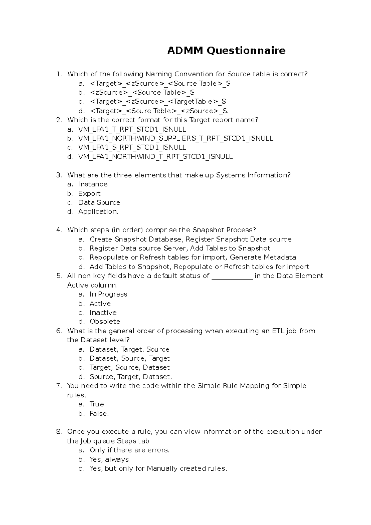 ADMM Questionnaire - Key Concepts and Answers - Studocu