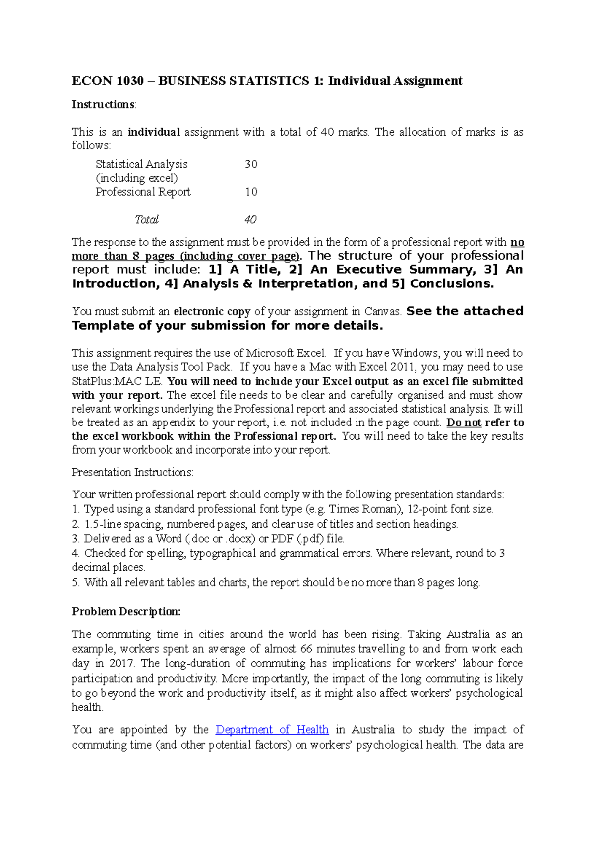 Individual Assignment Instructions S2 2020 Melb - ECON 1030 – BUSINESS ...