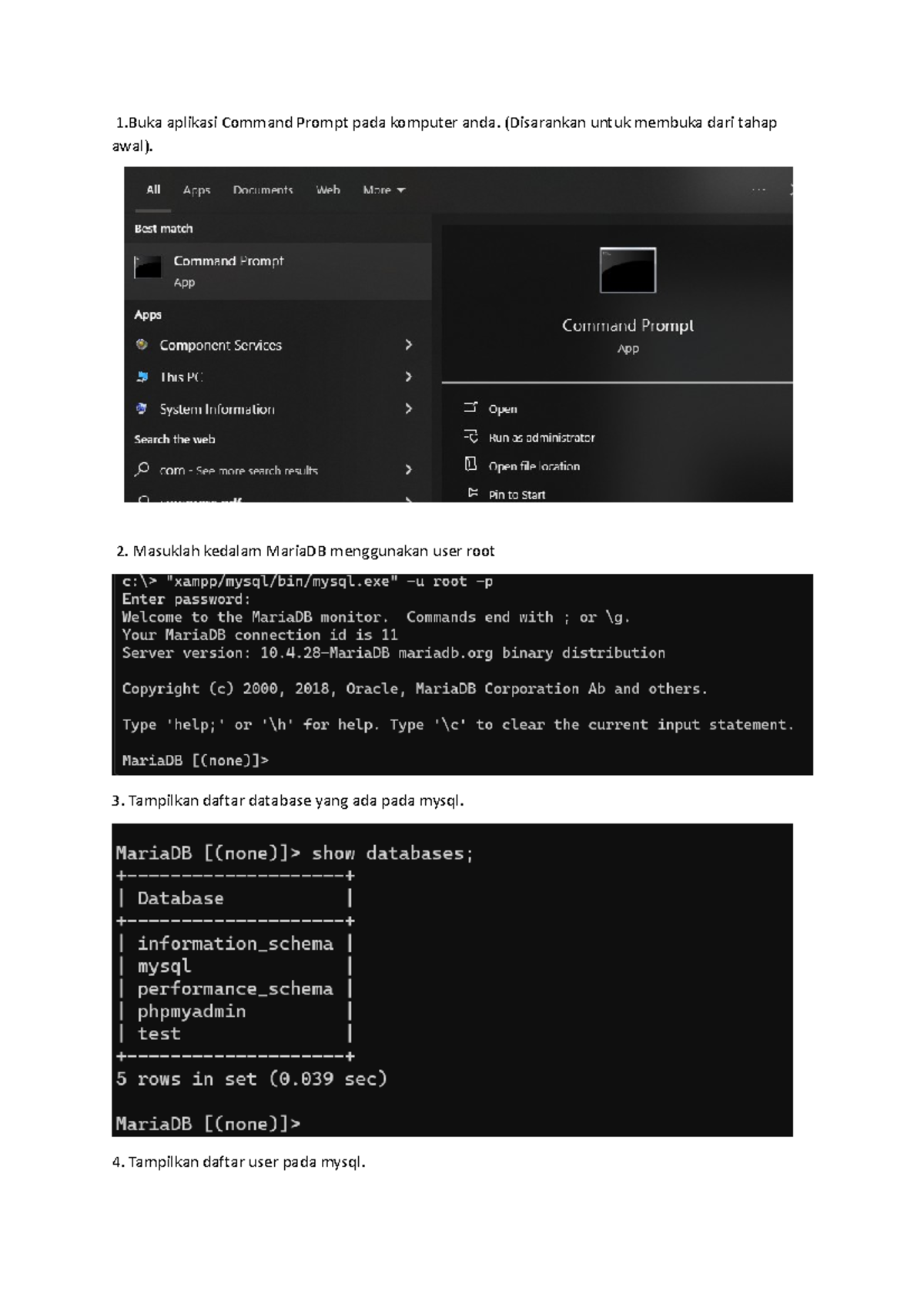 Latihan 1 - Pertemuan 2: Penggunaan Command Prompt dalam MariaDB - Studocu